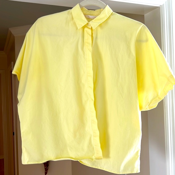 Zara | Tops | Zara Yellow Buttoned Up Short Sleeve Blouse | Poshmark